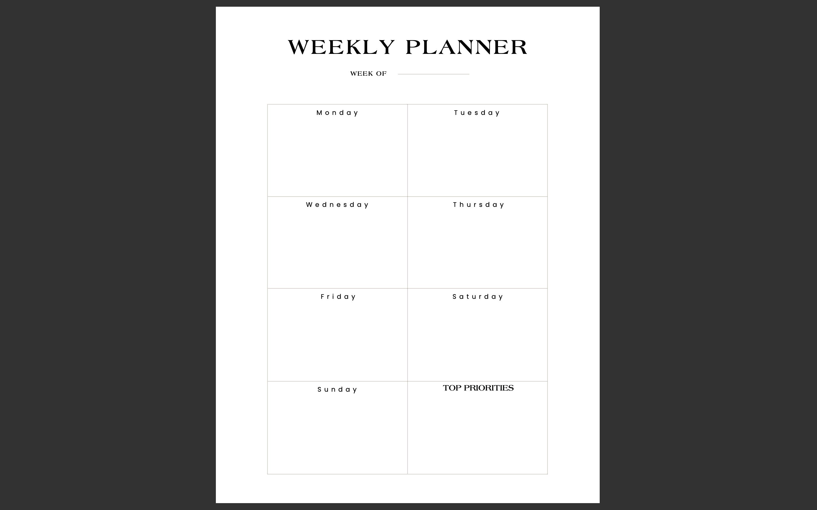 Weekly Planner Printable, Portrait, Minimalist Weekly Schedule, Week at ...
