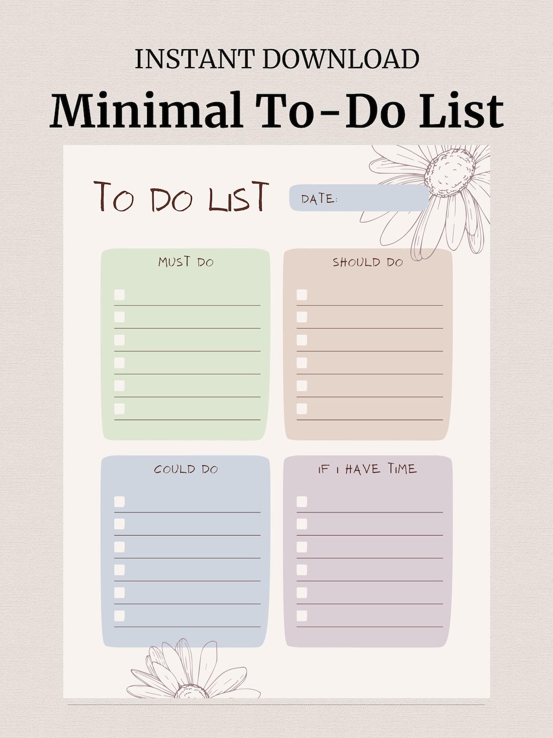 Minimal to Do List Printable, Simple Tasks List Template, Productivity ...