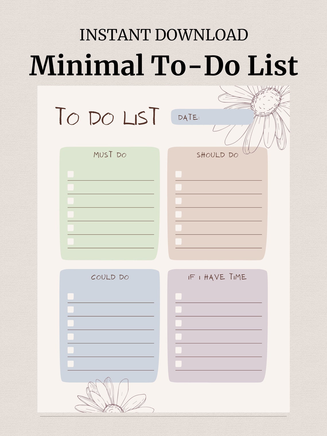 Minimal to Do List Printable, Simple Tasks List Template, Productivity ...