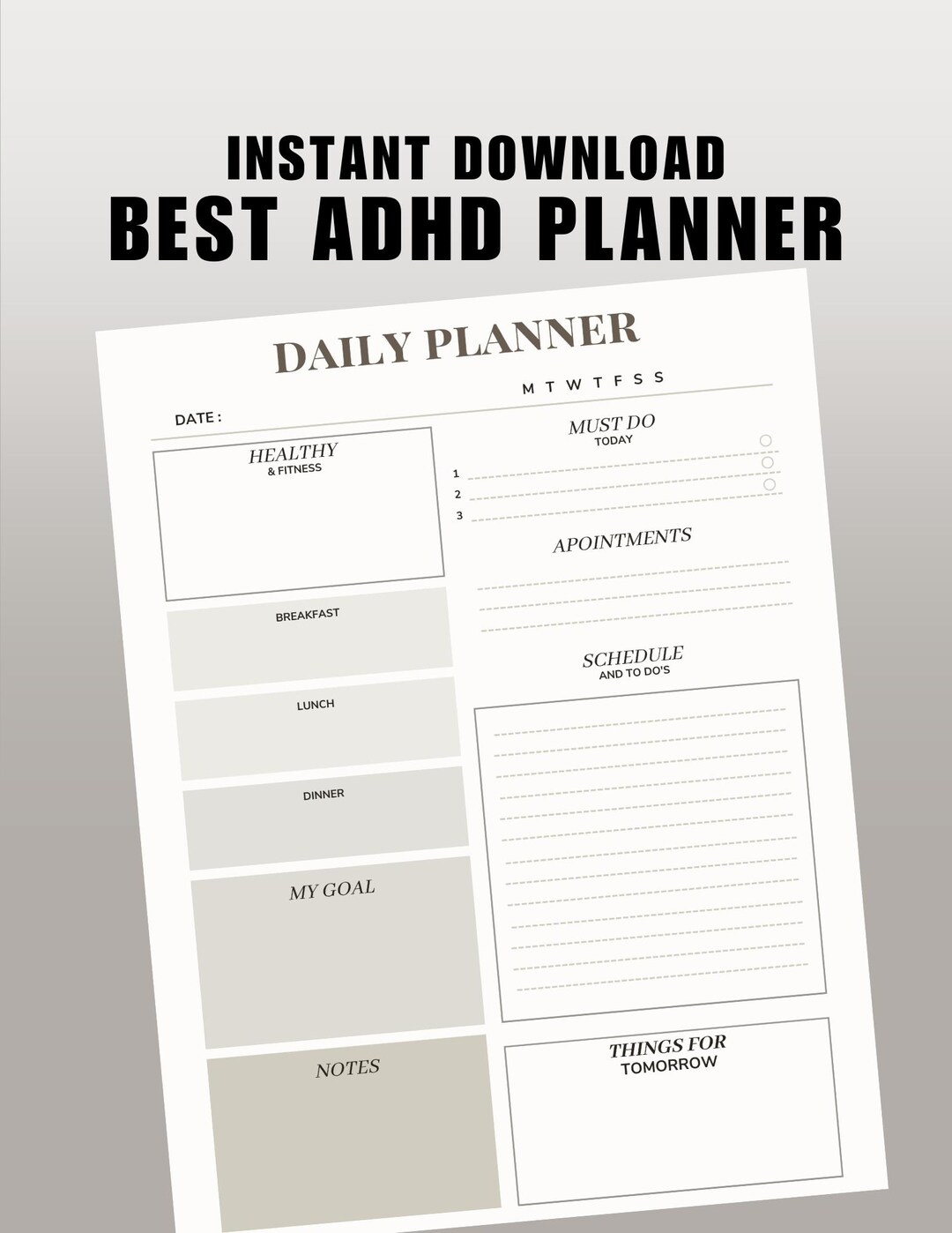 ADHD Daily Planner Printable, Hourly Planner, Organized Planner, BEST ...