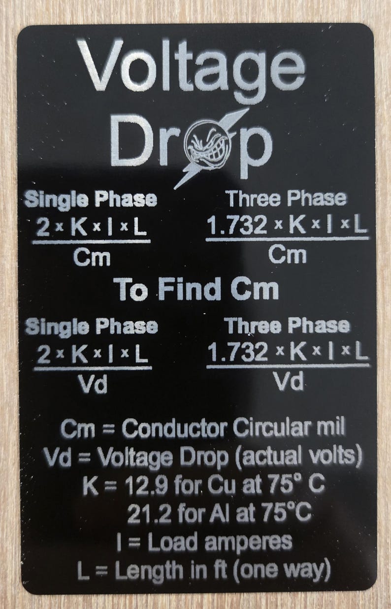 Voltage Drop Aluminum Cheat Sheet Card - Etsy