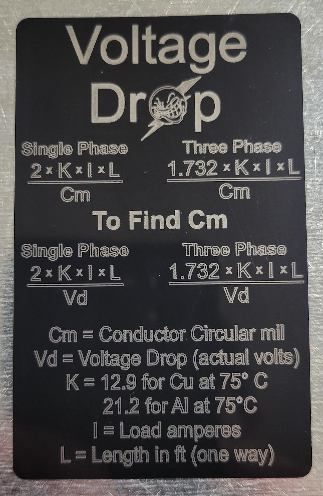 Voltage Drop Aluminum Cheat Sheet Card - Etsy