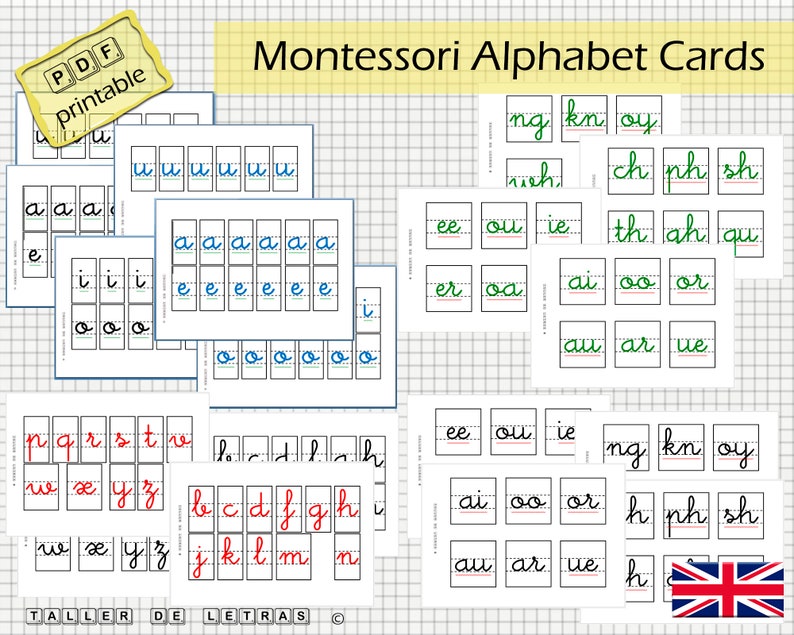 Montessori Movable Alphabet in English, Cursive Alphabet Letter Cards ...
