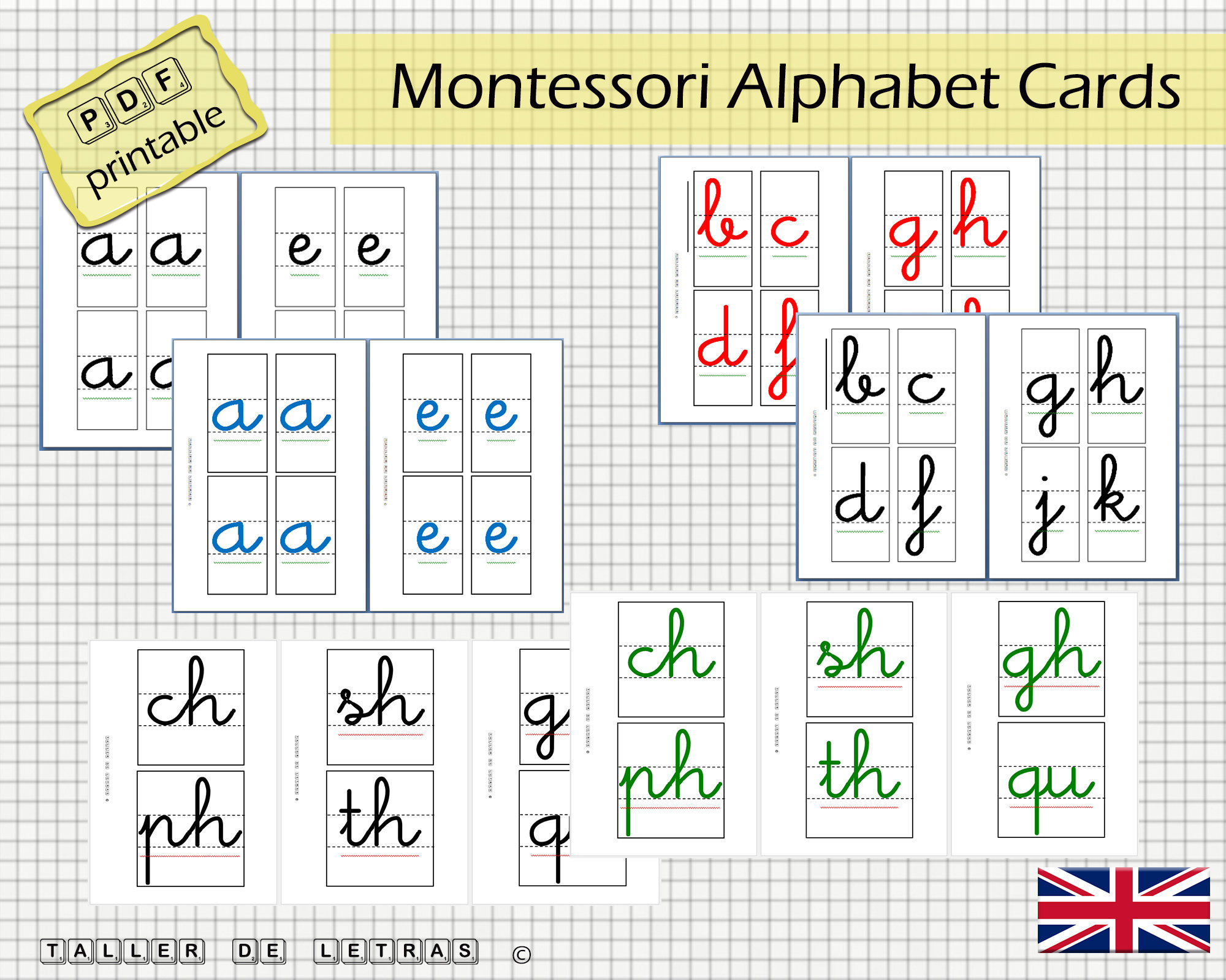 Montessori Movable Alphabet in English, Cursive Alphabet Letter Cards ...