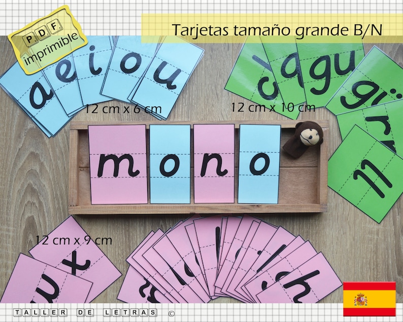 Spanish Montessori Movable Alphabet Cards, Printable Abecedario (PDF ...