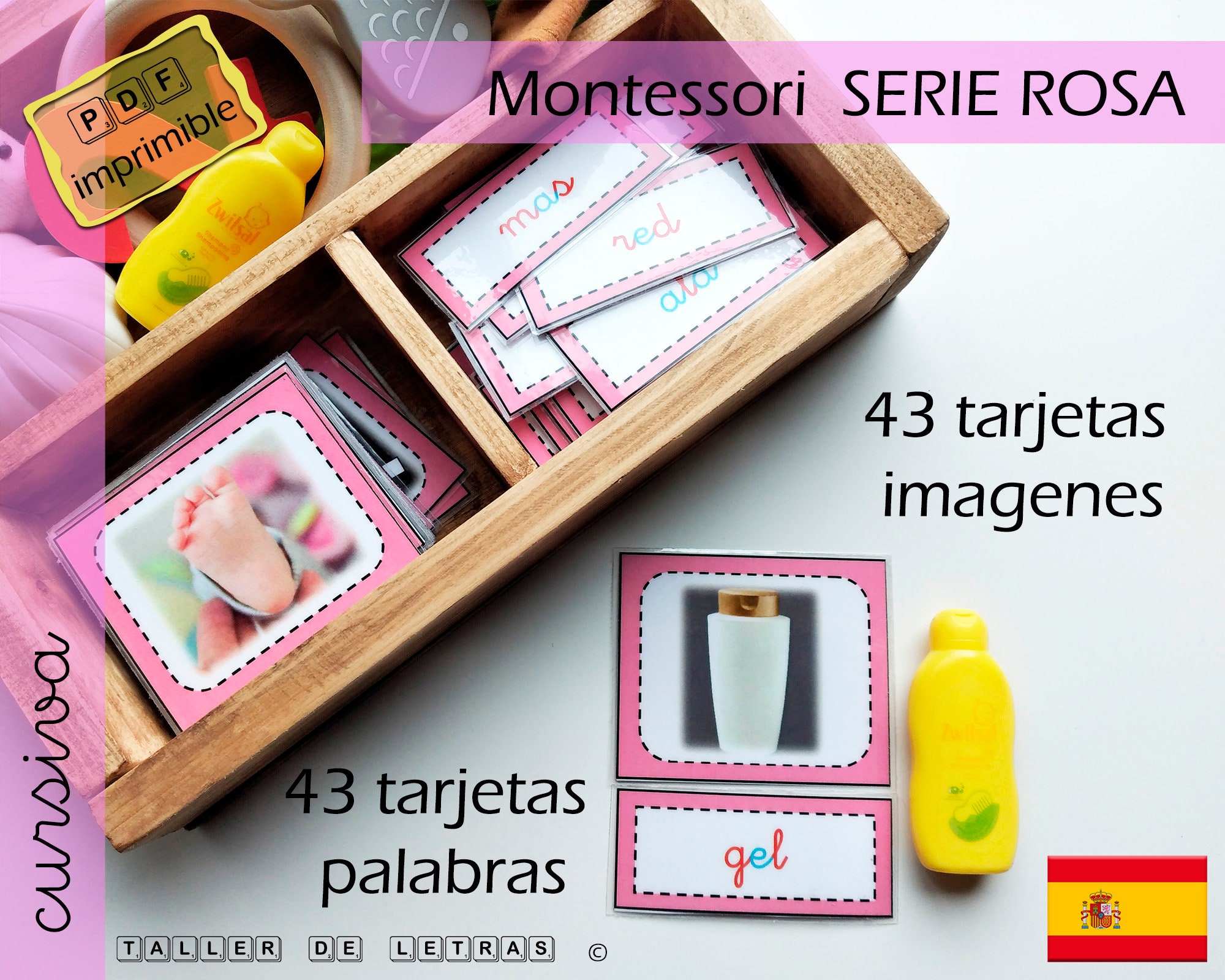 Tarjetas Serie Rosa Montessori en español, Palabras CVC CVV VCC ...
