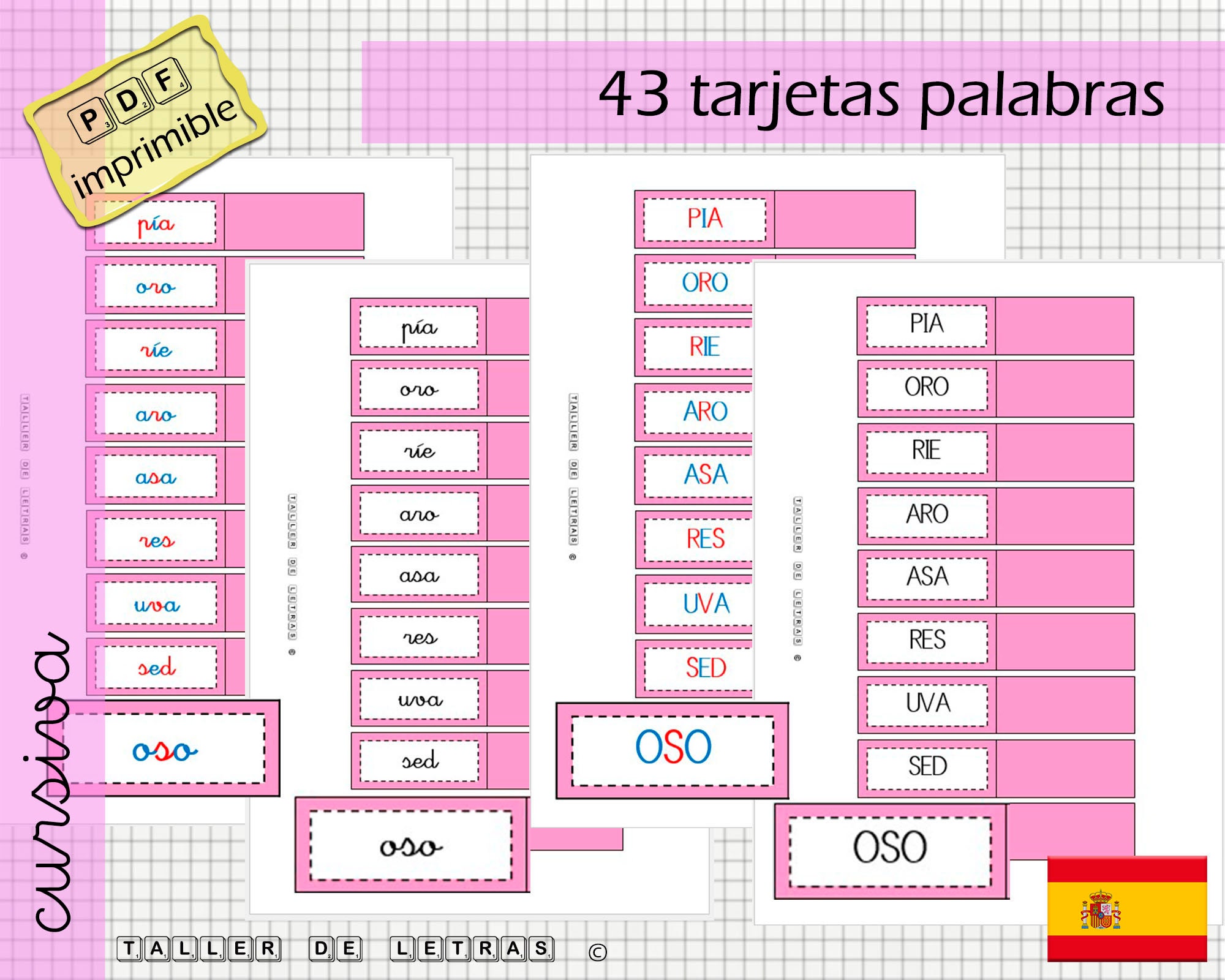 Tarjetas Serie Rosa Montessori en español, Palabras CVC CVV VCC ...