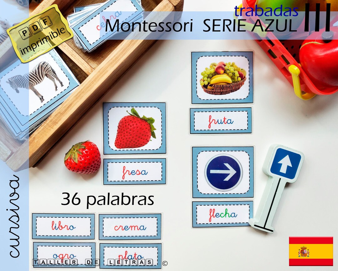 Tarjetas Serie Azul III Montessori En Español, Sílabas Trabadas ...