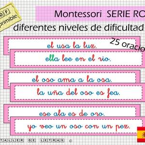 Spanish Montessori Pink Series Sentences, Learning to Read (digital ...