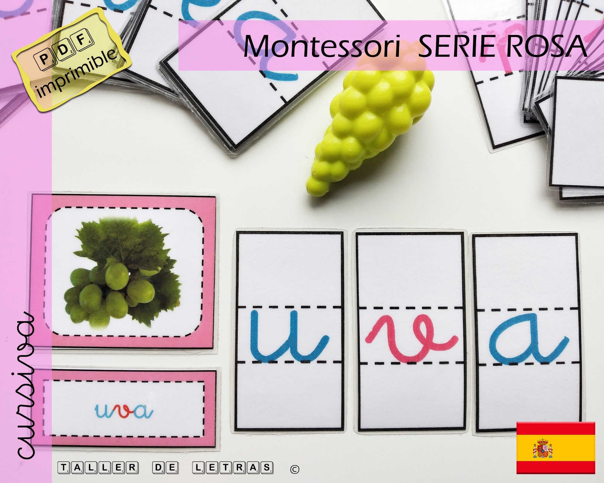 Tarjetas Serie Rosa Montessori en español, Palabras CVC CVV VCC ...