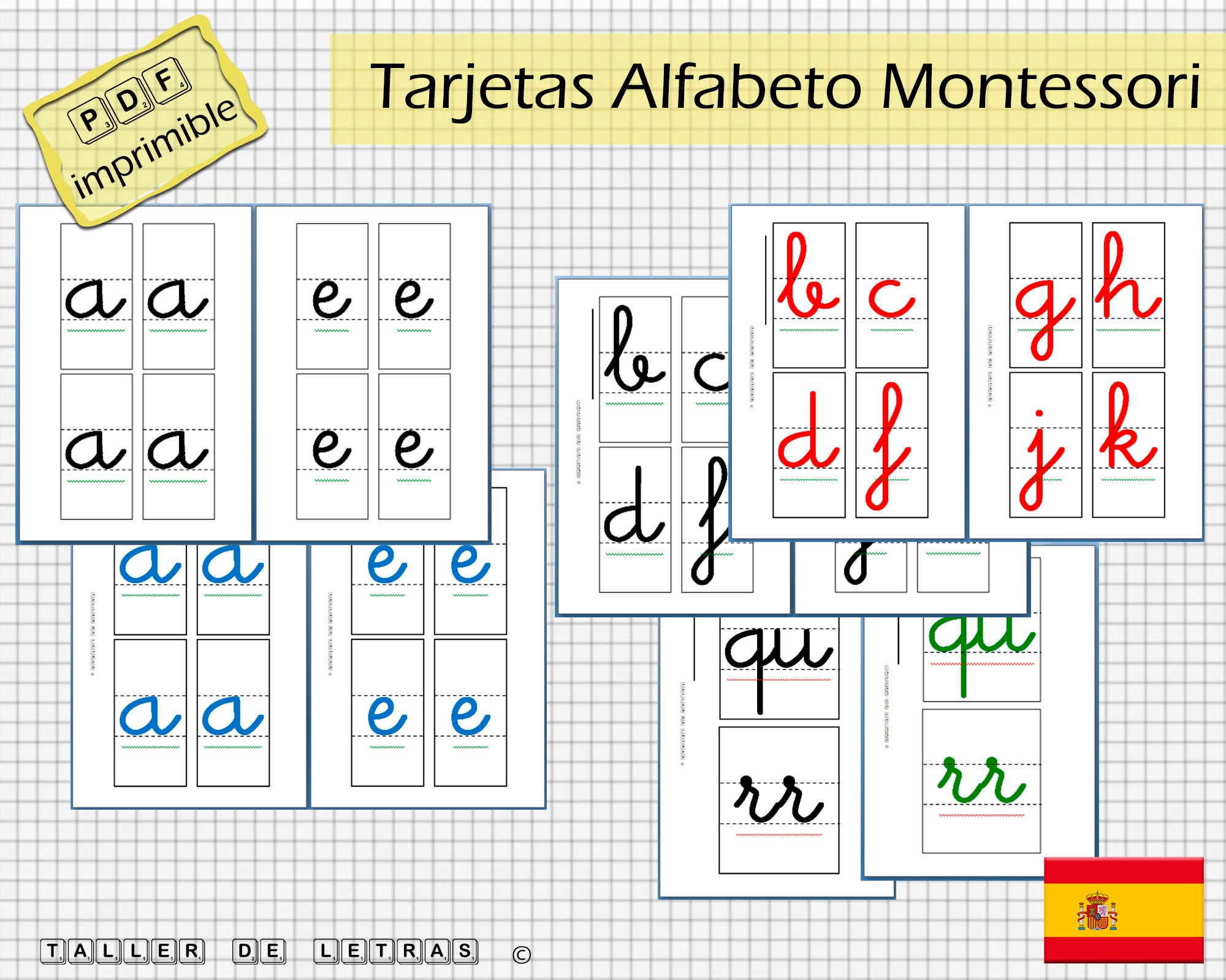 Tarjetas alfabeto movil Montessori español. Tarjetas abecedario movil ...
