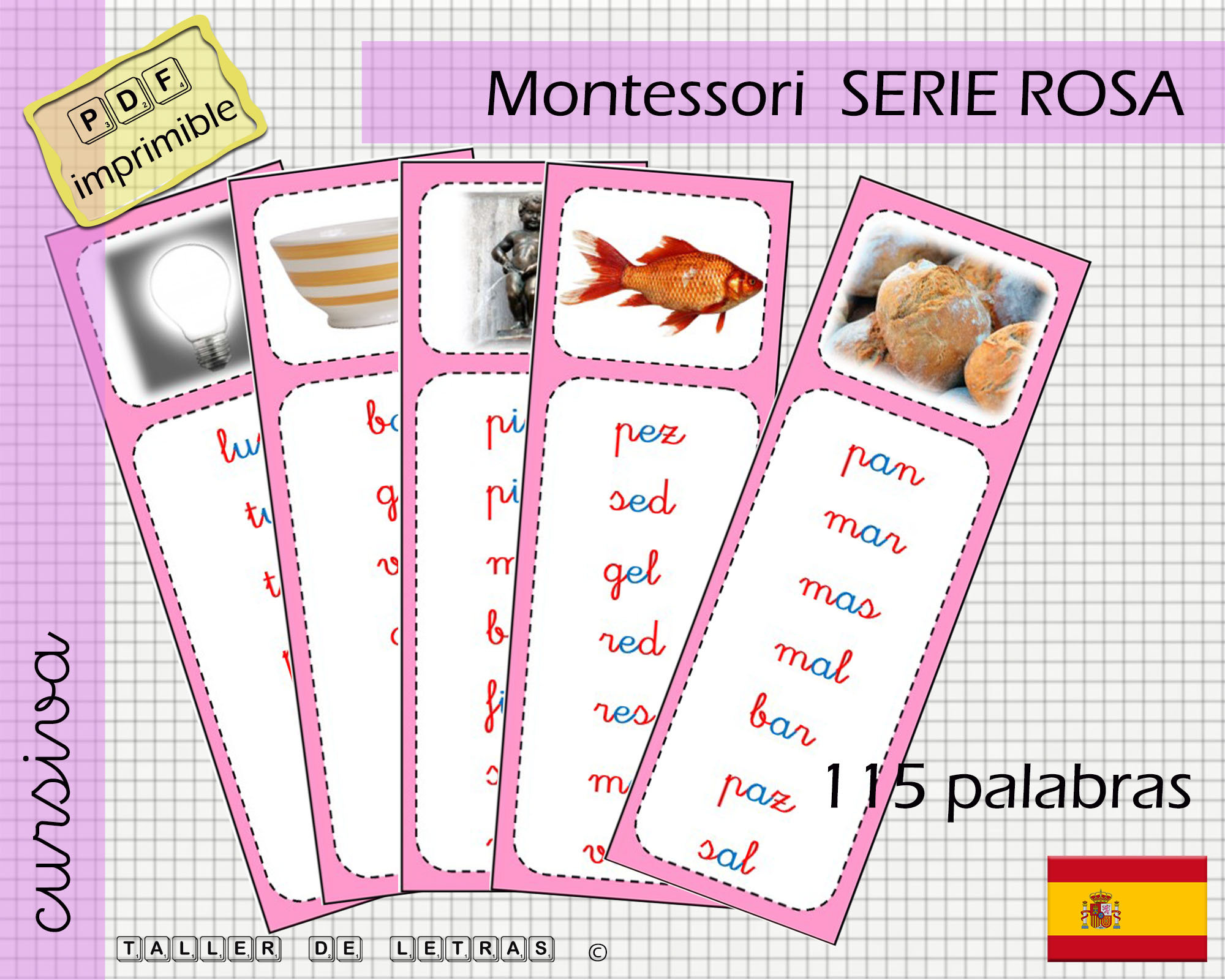 Spanish Reading Lists Pink Serie Montessori, CVC - CVV - VCV Words ...