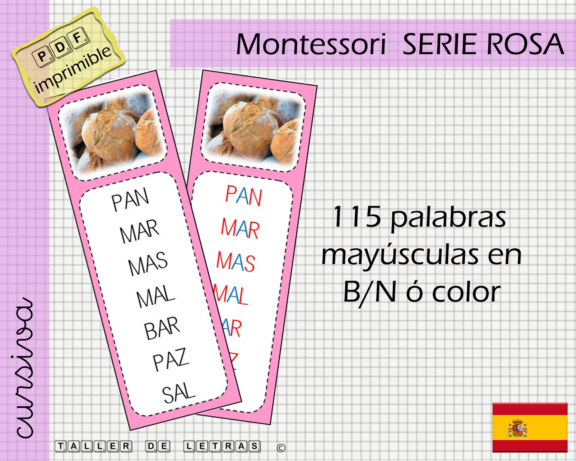 Spanish Reading Lists Pink Serie Montessori, CVC - CVV - VCV Words ...