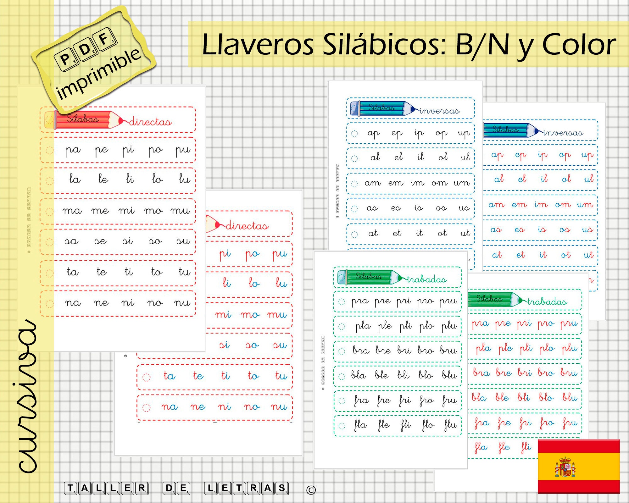 Spanish Syllable Flashcards, Cursive Learning Game (digital Download ...