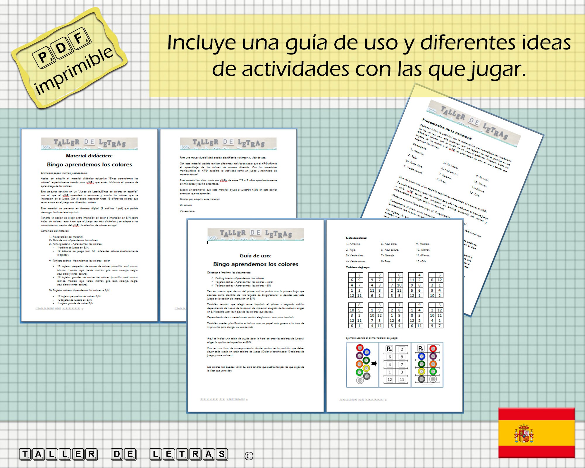 Lotto / Bingo Color Matching Game in Spanish, Educational Activity Game ...