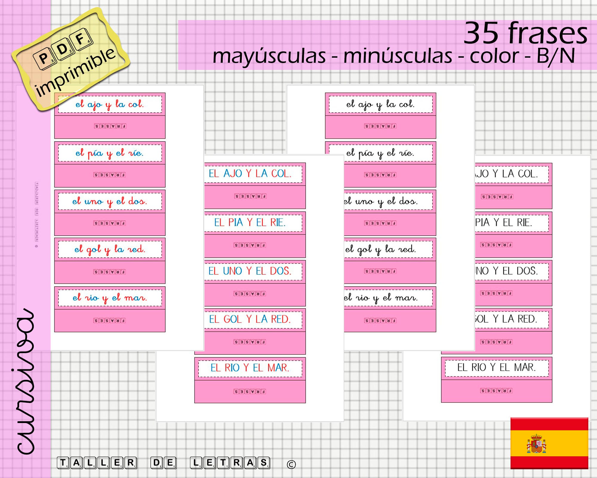 Spanish Phrases Pink Serie Montessori, Learn to Read Spanish, Phonics ...