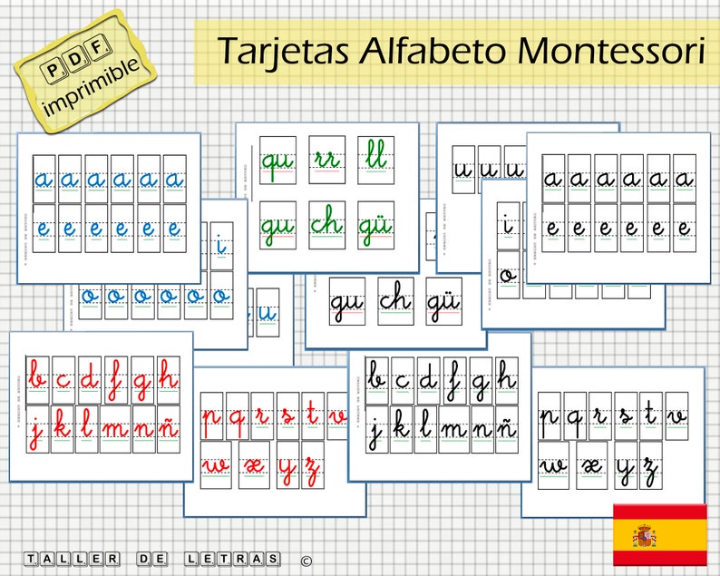 Tarjetas alfabeto movil Montessori español. Tarjetas abecedario movil ...
