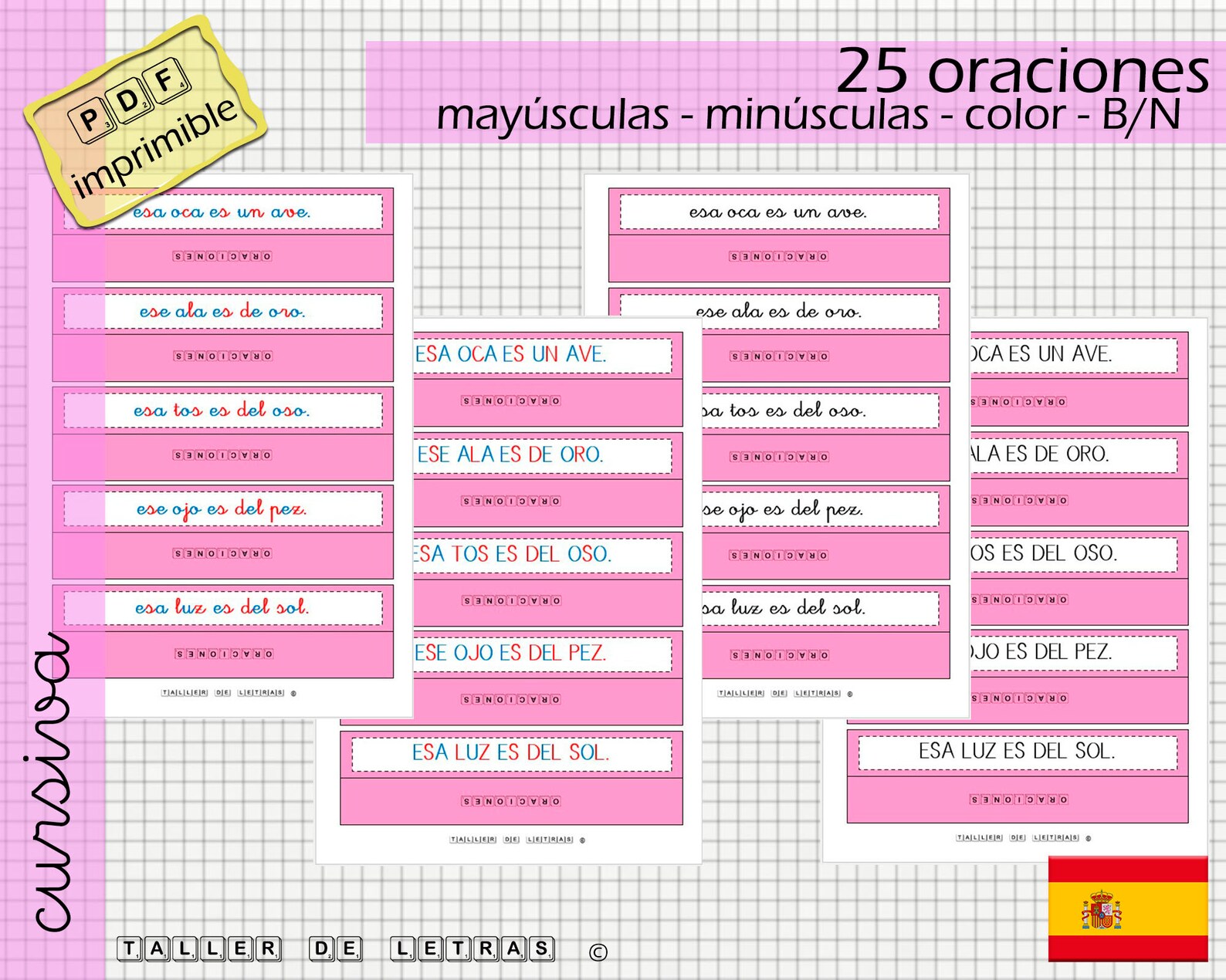Spanish Montessori Pink Series Sentences, Learning to Read (digital ...