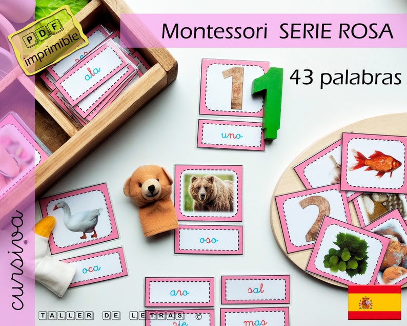 Tarjetas Serie Rosa Montessori en español, Palabras CVC CVV VCC ...