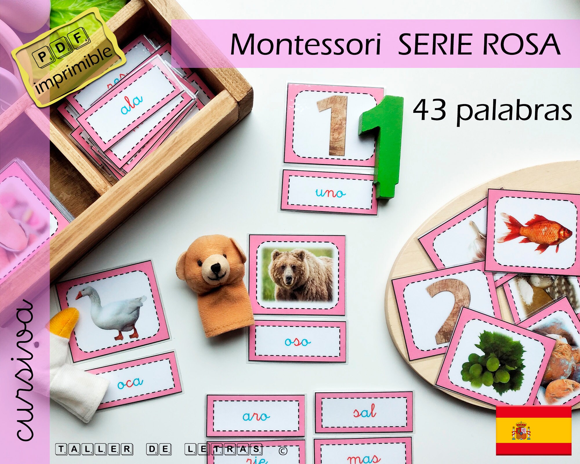 Tarjetas Serie Rosa Montessori en español, Palabras CVC CVV VCC ...