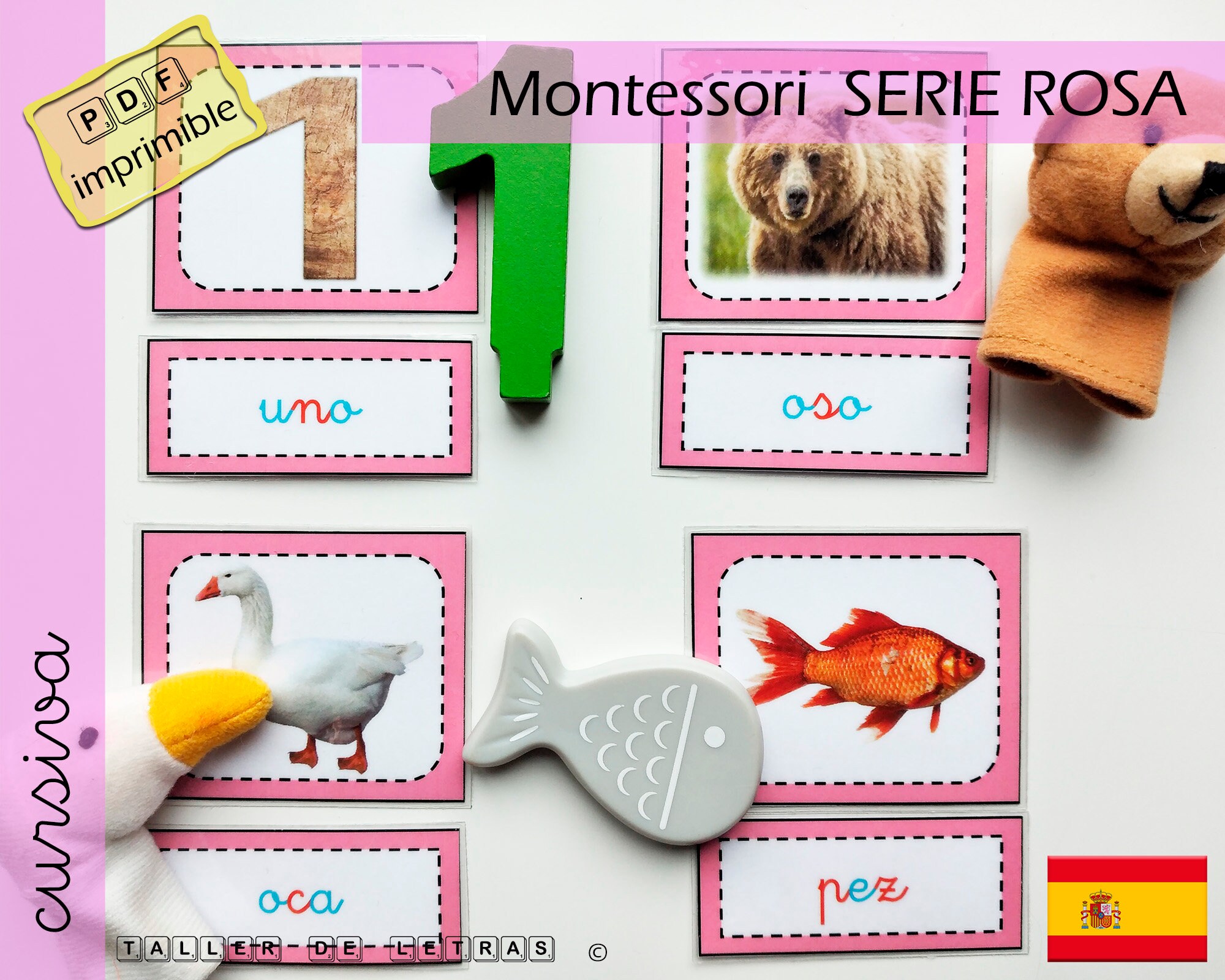 Tarjetas Serie Rosa Montessori en español, Palabras CVC - CVV - VCC ...