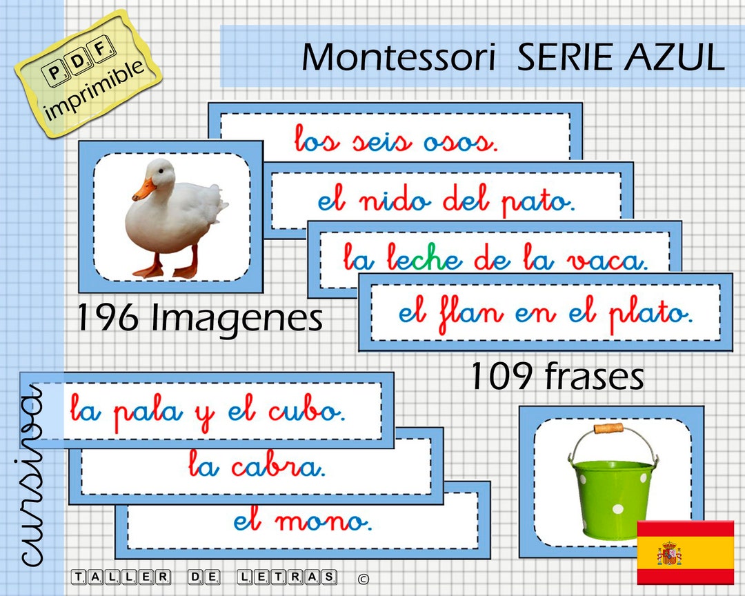 Frases Serie Azul Montessori En Español, Tarjetas Frases Serie Azul ...