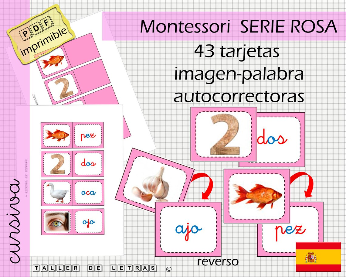 Tarjetas Serie Rosa Montessori en español, Palabras CVC CVV VCC ...