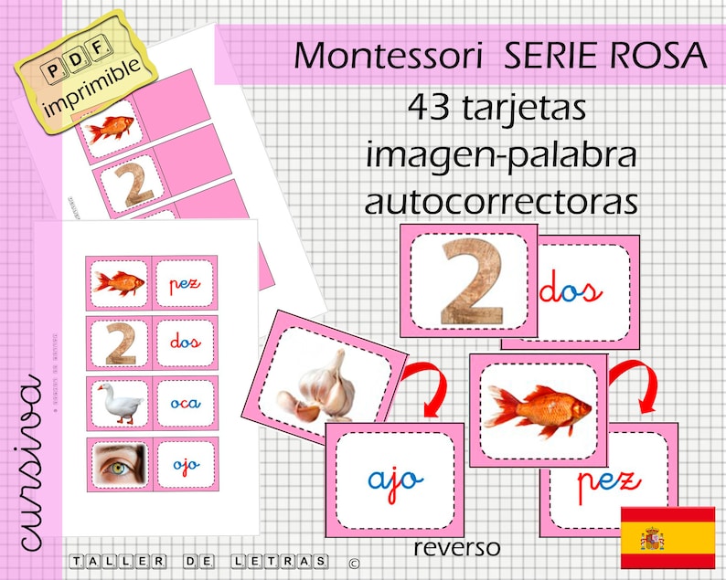 Tarjetas Serie Rosa Montessori en español, Palabras CVC CVV VCC ...