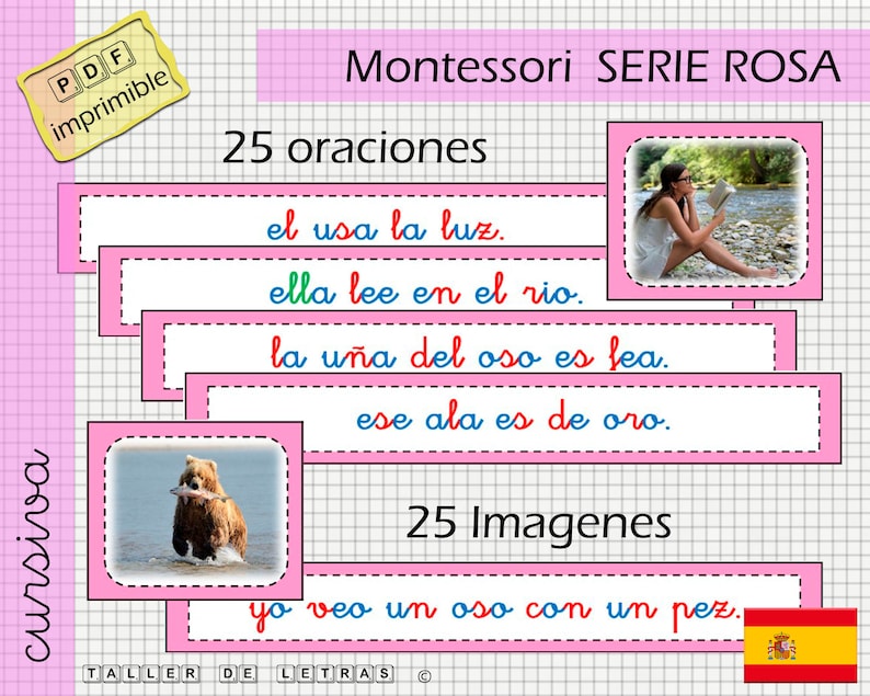 Spanish Montessori Pink Series Sentences, Learning to Read (digital ...
