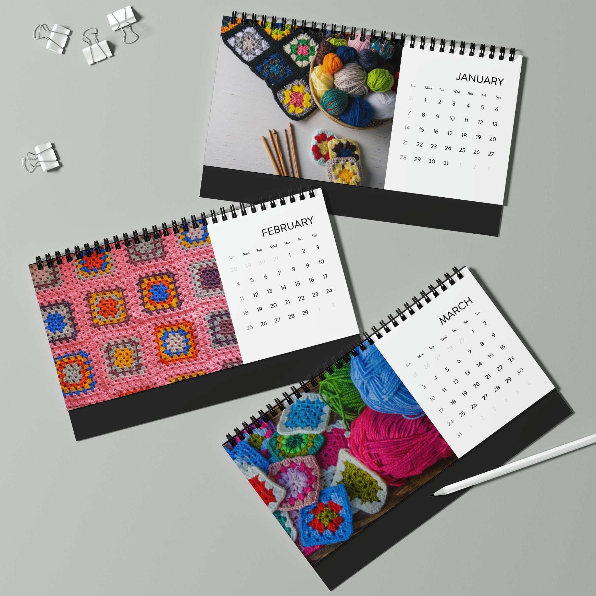 2024 Crochet Granny Squares Desk Calendar, Crochet Calendar, Crochet ...