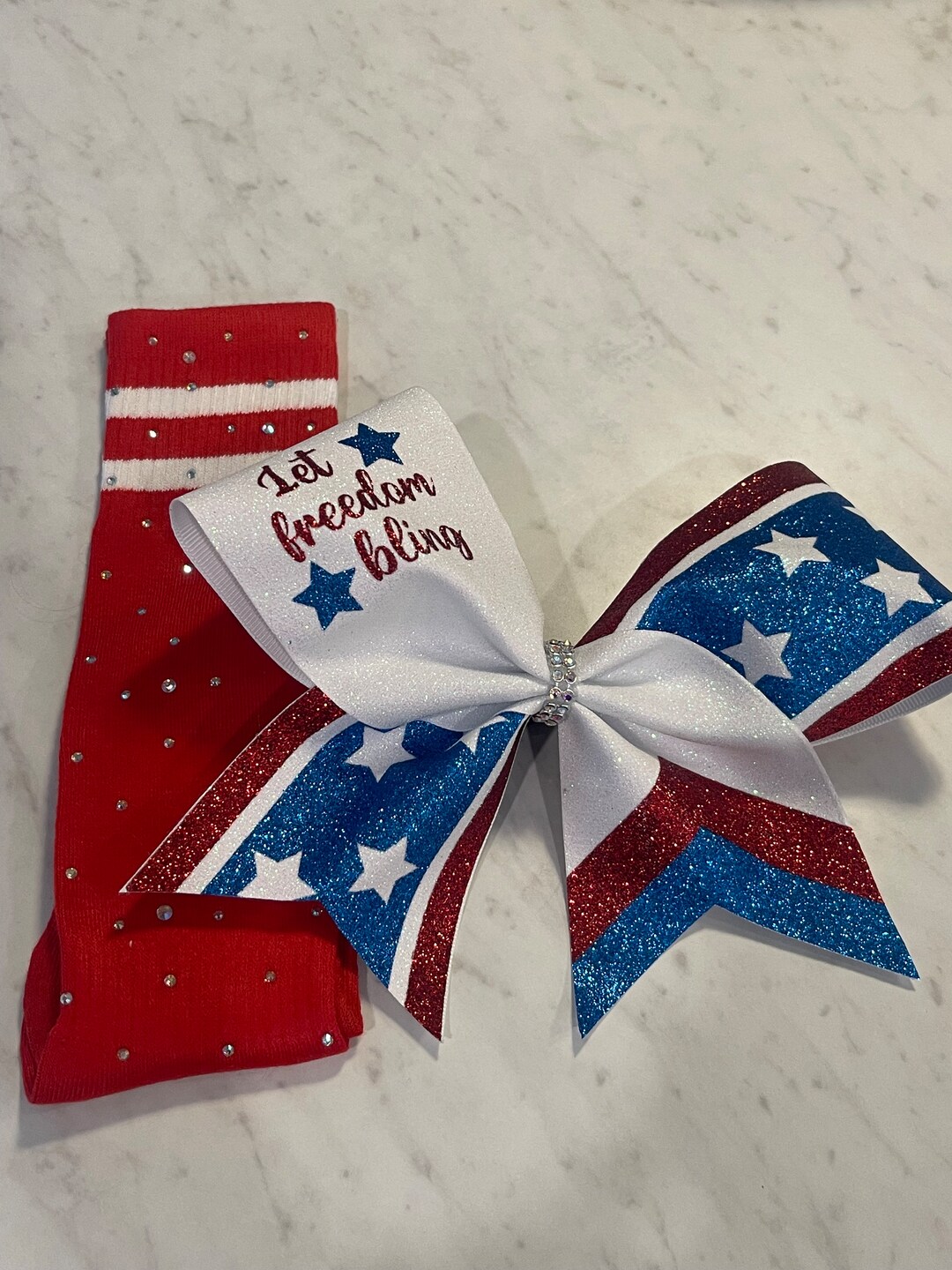 Red White and Blue American 3 Inch Cheer Hair Bow - Etsy