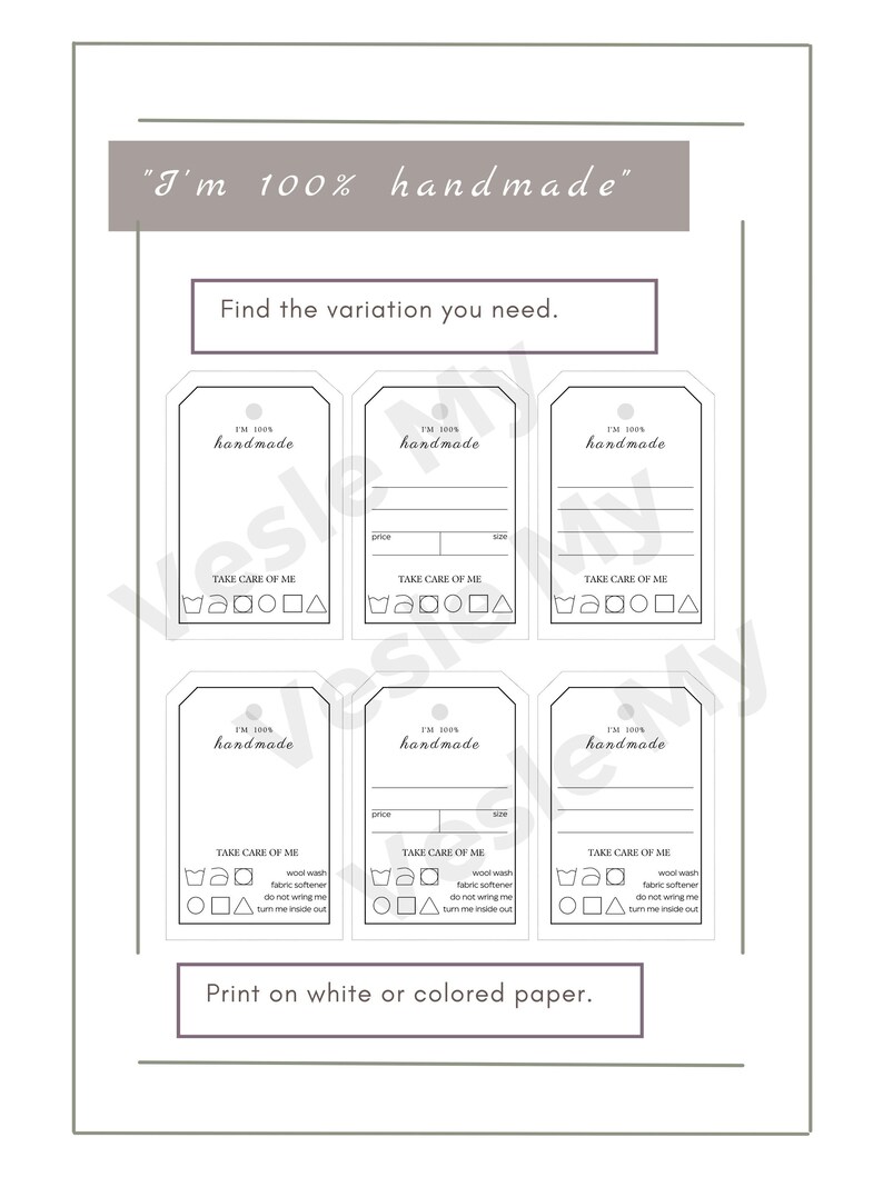 Printable Hang Tag Handmade Products Knit Crochet Sew - Etsy