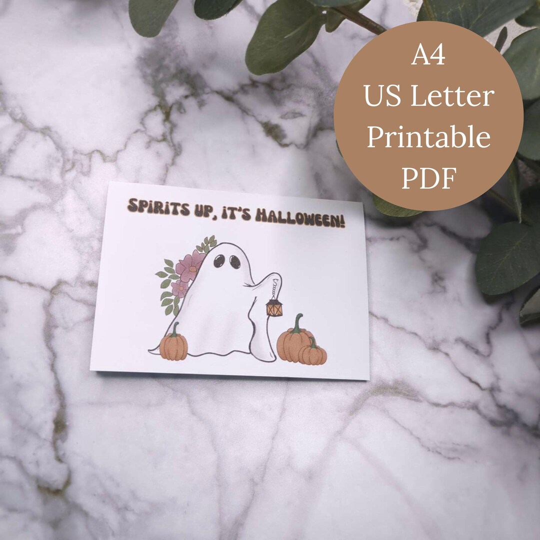 Printable Halloween Card Spooky Season Ghost in a Pumpkin Field Hand ...