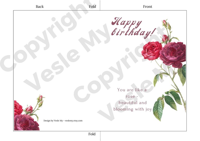 Printable Birthday Card Flowers Rose A4 - Etsy Canada