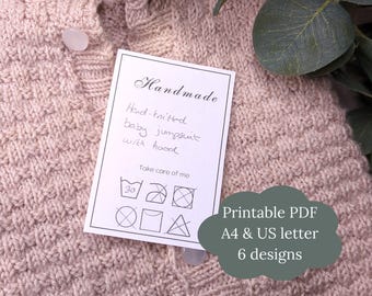 Printable Tag Washing Instructions, Handmade Products, Knit, Crochet ...