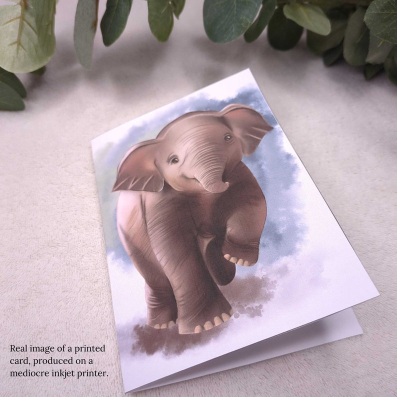 Printable Greeting Card Hand-drawn Elephant Baby A4 & US Letter 2x4 ...