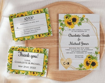 Rustic Sunflower Wedding Invitation Template | Etsy