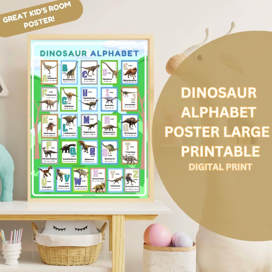 Dinosaur Kid's Alphabet Educational Poster Printable - Kid's Room Decor ...