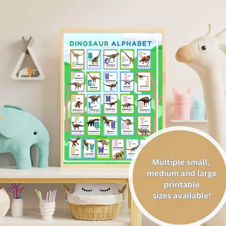 Dinosaur Kid's Alphabet Educational Poster Printable - Kid's Room Decor ...