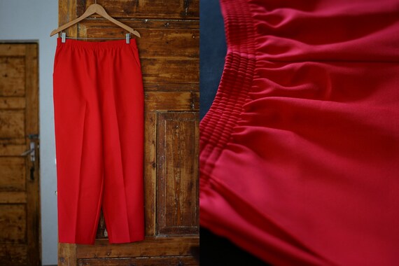 Vintage Minimalist High Waist Bright Red 80s Trouser Pants - Etsy