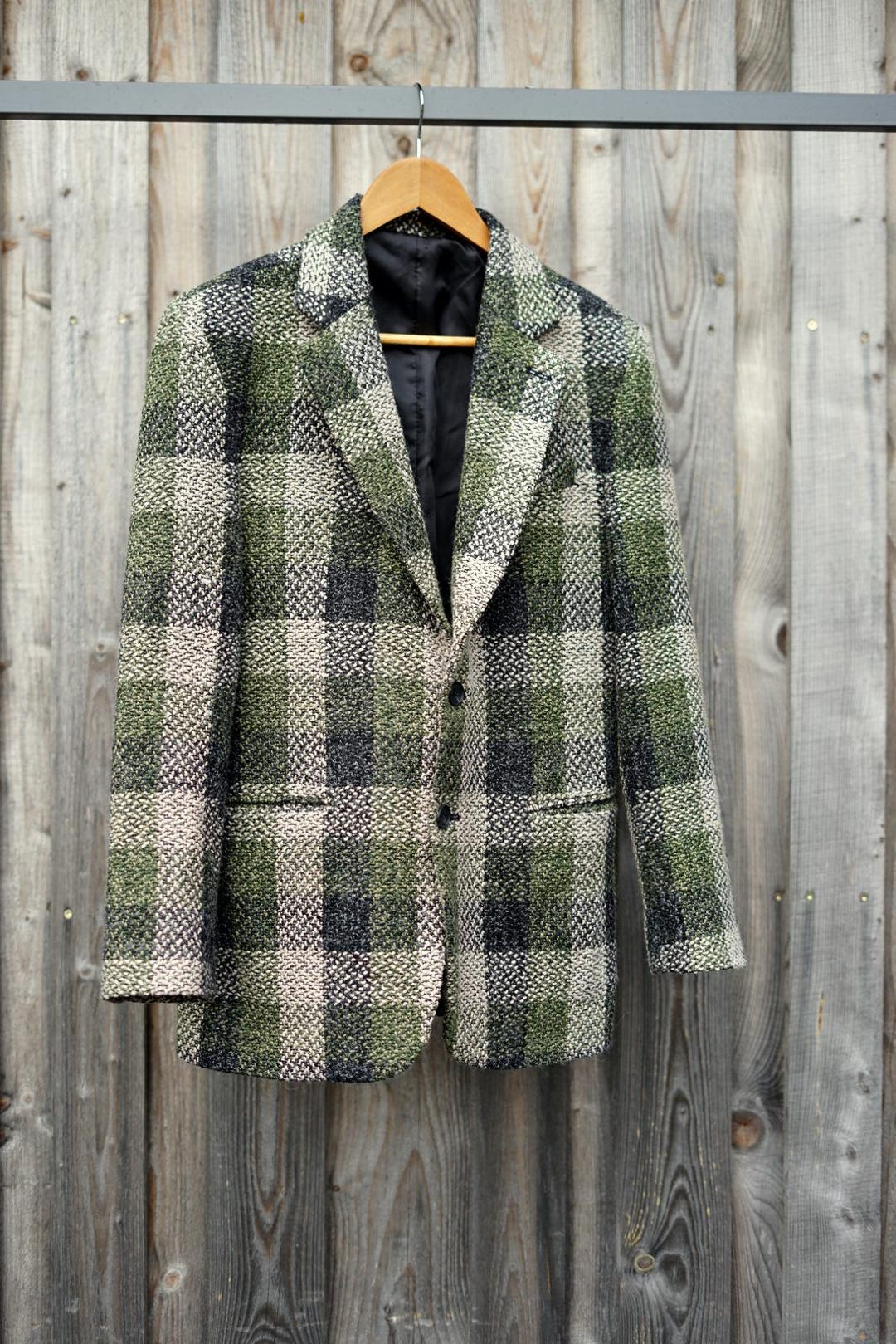 Green Checker Plaid, Wool Tweed, Coarse Weave, Pre-owned, Equestrian ...
