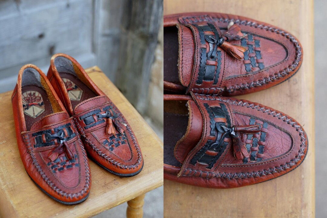 Vintage Leather Loafers, Rust Brown Moccasin Shoes, Size 42 - Etsy