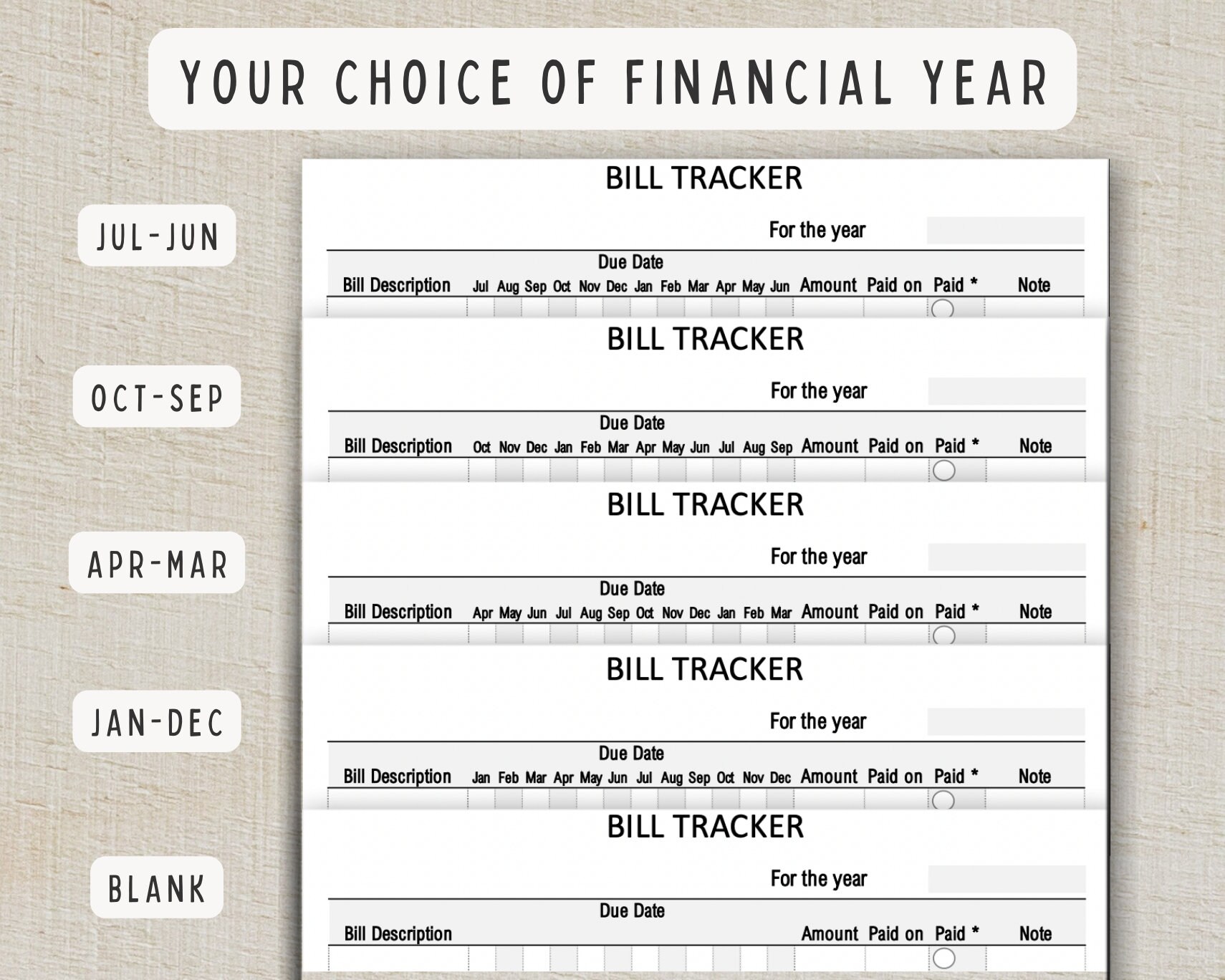 Yearly Monthly Bill Tracker, Bill Payment Cycle, Bill Pay Checklist ...