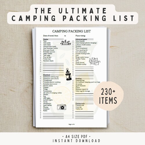Printable Camping Checklist Planner Five Pages Tent - Etsy