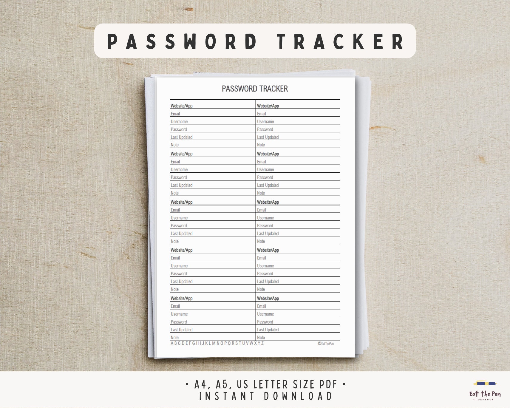 Password Tracker, Password Keeping Log, Printout Insert Template ...