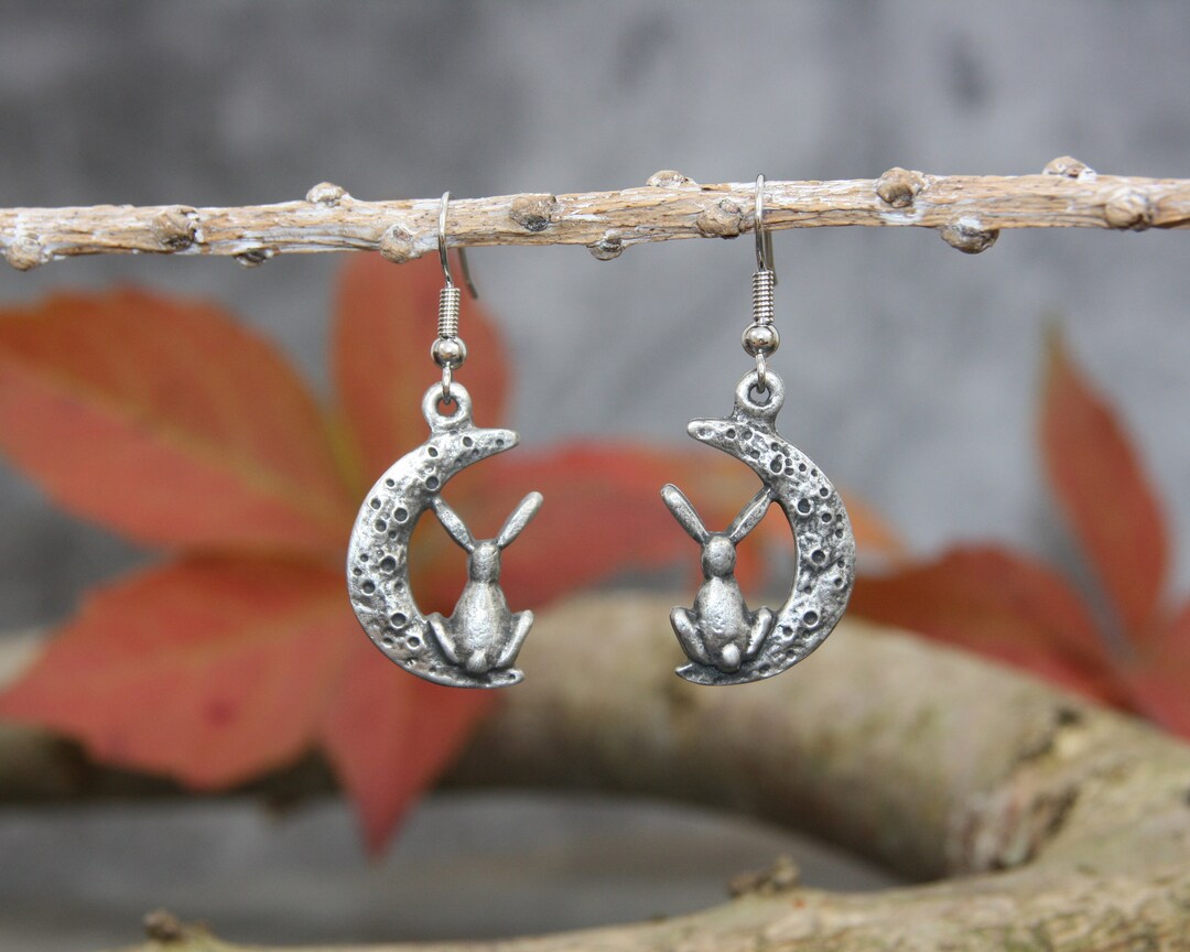 Moon Gazing Hare Earrings Fairycore Jewelry Rabbit - Etsy