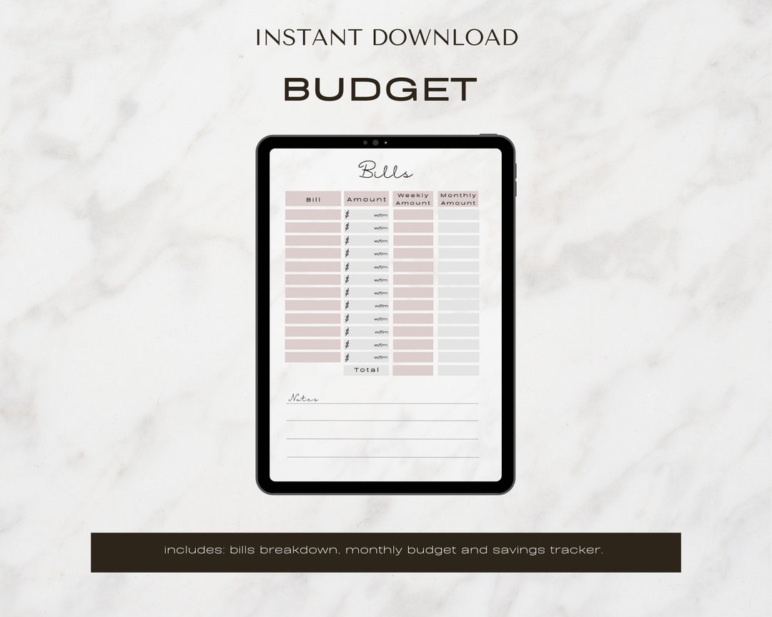 Monthly Budget Bills Breakdown Savings Tracker Digital Download ...