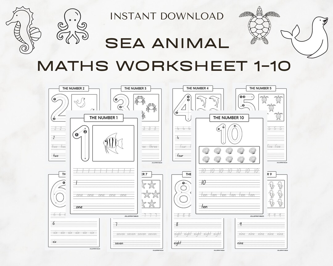Kids Maths Worksheet 1-10 Sea Animals - Etsy