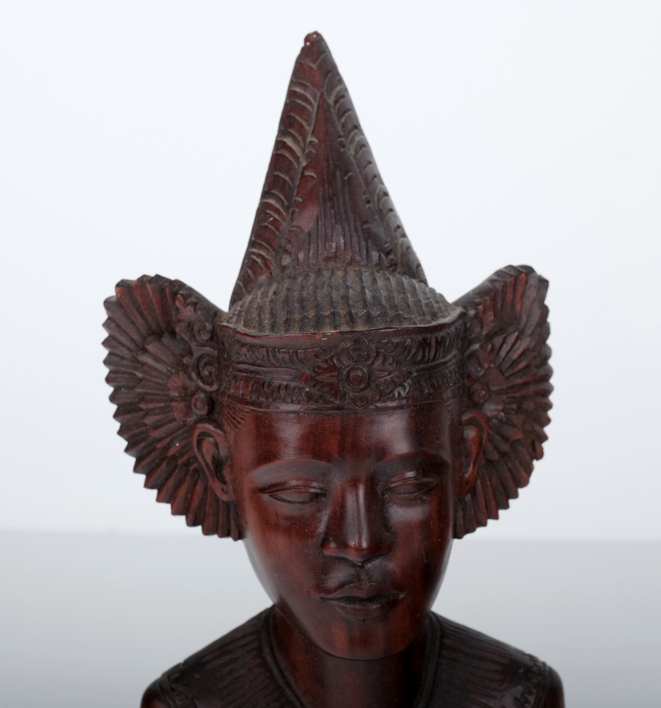 Antique Cambodian (?) Hand Carved Man Bust Sculpture W/ Traditional ...