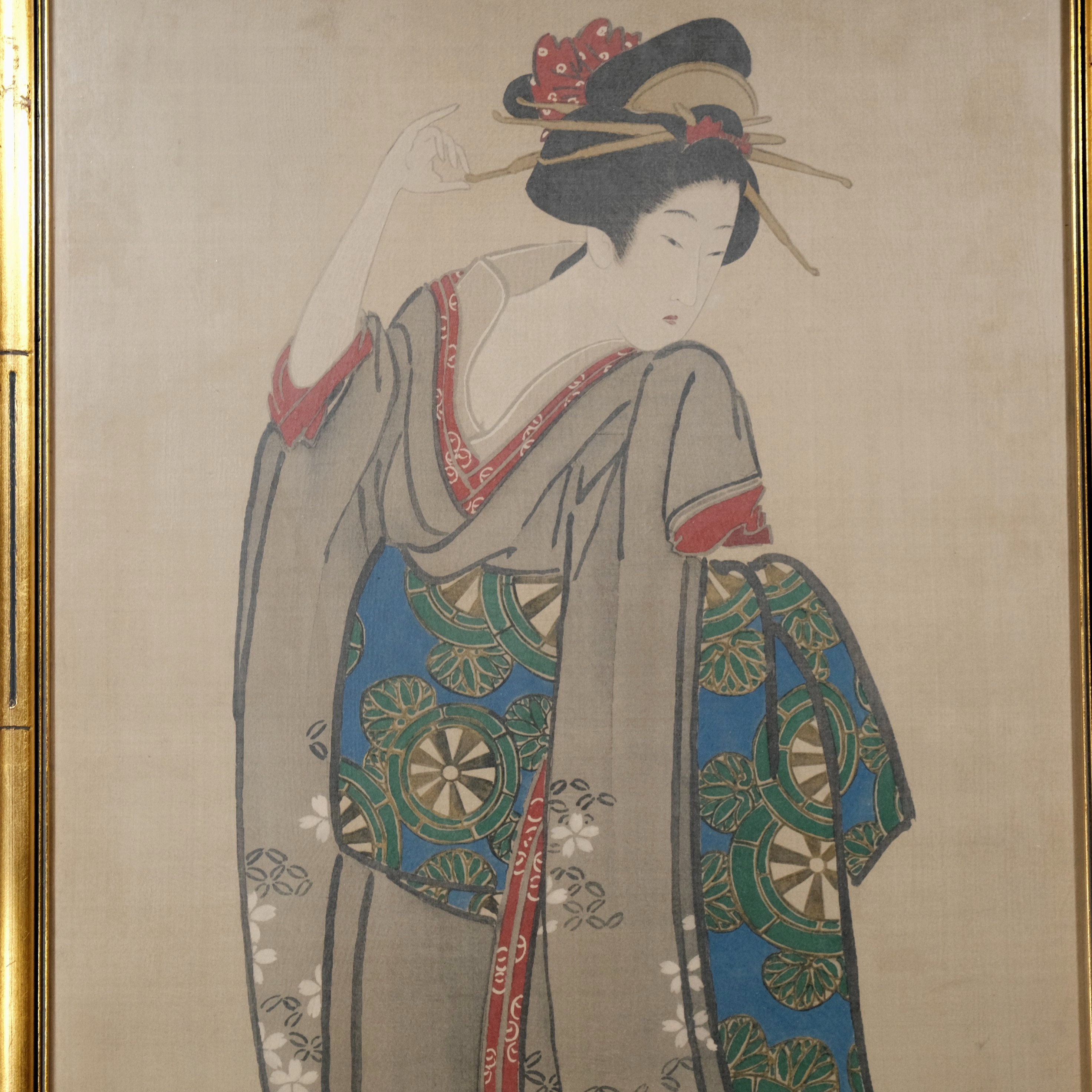 19th Century Hand Signed Japanese Ink & Watercolor Painting of a Geisha ...